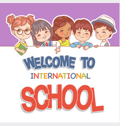 Children hold banner multinational kids smiling Vector Image