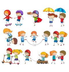 Doodle girl character exercise Royalty Free Vector Image