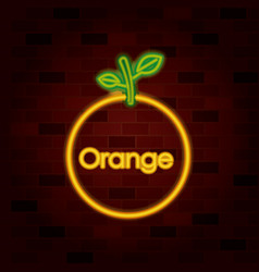 Orange fruit and text in neon sign on brick wall Vector Image