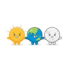 Cute moon earth and sun with happy expression Vector Image