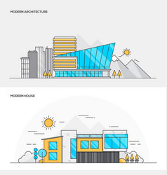 Flat Line Color Concept Modern Architecture And Vector Image