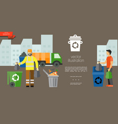 Garbage man at work lorry for urban waste removal Vector Image
