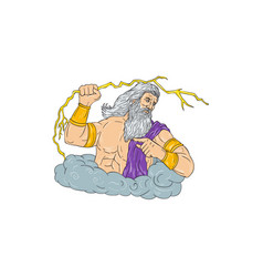 Cartoon zeus holding thunderbolt Royalty Free Vector Image