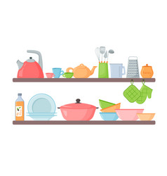 Cartoon cookware kitchen crockery cooking tools Vector Image