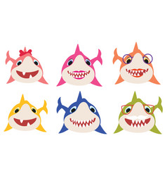 Set cartoon shark family collection of Royalty Free Vector
