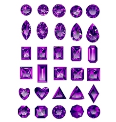 Set realistic purple amethyst jewels Royalty Free Vector