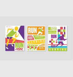 Run fest posters set sport and competition Vector Image