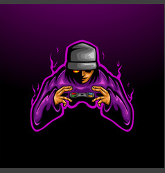 Gamer with a stick mascot logo icon Royalty Free Vector