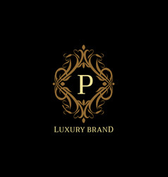 Luxury badge letter p logo gold Royalty Free Vector Image