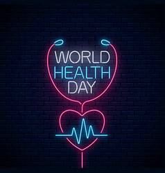 Glowing neon sign of healthy mobile app heart Vector Image