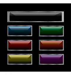 White glass 3d button with metal frame square Vector Image
