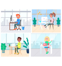 Male office worker typing on computer isolated Vector Image