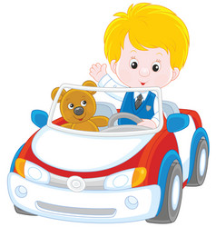 Little boy in a toy truck Royalty Free Vector Image