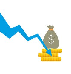 Money bag and coins with decrease arrow Royalty Free Vector
