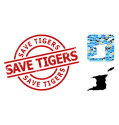 Scratched save tigers badge and hole climate Vector Image