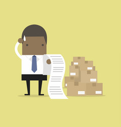 African businessman confused bill Royalty Free Vector Image
