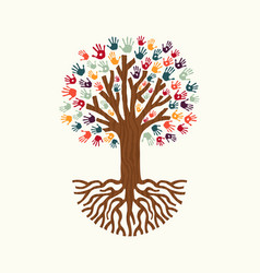 Green tree root world map with earth house concept