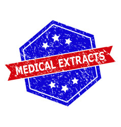 Hexagonal bicolor medical extracts rubber stamp Vector Image