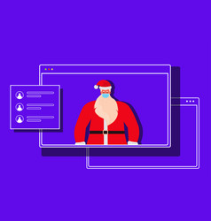 Santa claus in web browser window wearing mask to Vector Image