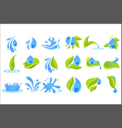 Water drop and splash icon set Royalty Free Vector Image