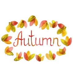 Hand drawn Word Autumn in watercolor leaves frame Vector Image