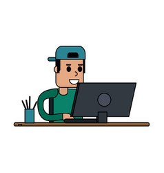 Person using computer icon image Royalty Free Vector Image