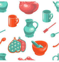 White seamless pattern with vintage kitchen Vector Image