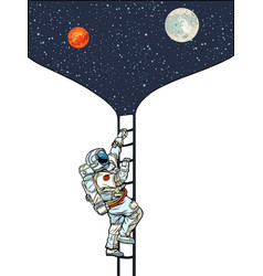 Astronaut climbs stairs to moon Royalty Free Vector Image