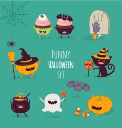 Cartoon witch hat colorful icons set halloween Vector Image