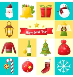 Set of christmas flat icons with long shadows Vector Image