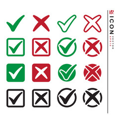 Icons check mark tick and cross cancel Royalty Free Vector