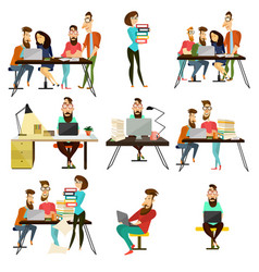 Office team cartoon characters icons set Vector Image