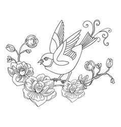 Bird sitting on a branch coloring page Royalty Free Vector