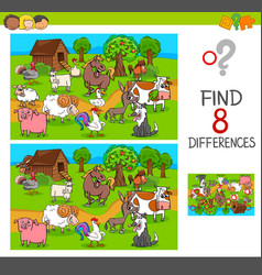 Differences activity with farm animal characters Vector Image