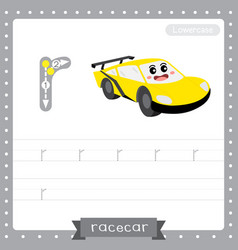 Letter r lowercase tracing pink rabbit holding Vector Image