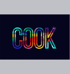 Cook word typography design in rainbow colors logo