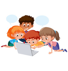 Group of children using computer Royalty Free Vector Image