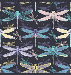 Hand drawn stylized dragonflies seamless pattern Vector Image