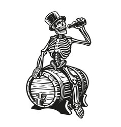 A skeleton is drinking a bottle beer Royalty Free Vector
