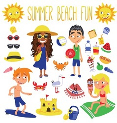 Kids summer vacation children beach activities Vector Image