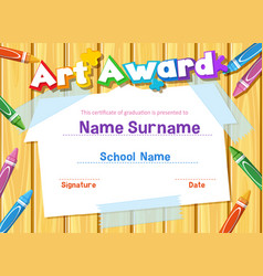 Certificate template for art award with crayons Vector Image