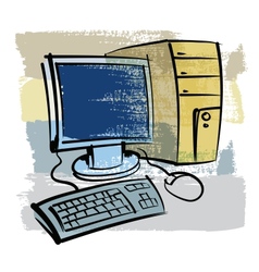 Hand drawn office sketch desk with chair computer Vector Image