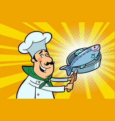 Cartoon chef fish characters Royalty Free Vector Image