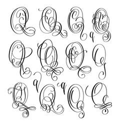Calligraphy lettering script font q set hand Vector Image