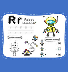 Alphabet letter r-rocket robot rabbit Royalty Free Vector