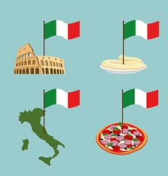 Set icon Italy Flag and map pasta and pizza Vector Image