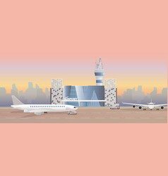 Modern airport runway airplane on runway Vector Image