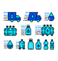 Water and drop icon set in thin line style Vector Image