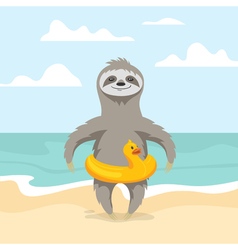 Sloth character resting on beach Royalty Free Vector Image