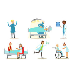 Doctors and nurses examining and treating patients